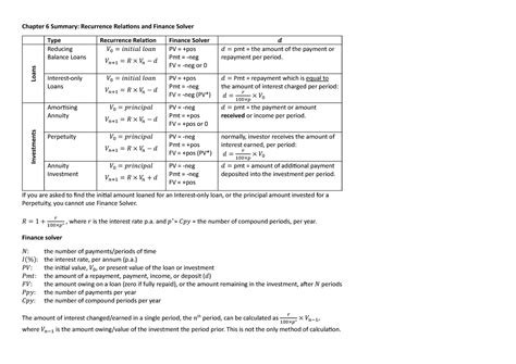 summary finance ch6 chapter 6 summary recurrence rela ons and finance solver type