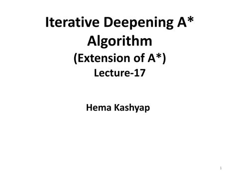 Lecture 17 Iterative Deepening A Star Algorithm Pptx