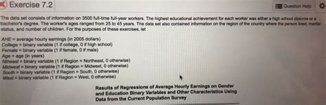 Solved Exercise Question Help The Data Set Consists Of Chegg Com