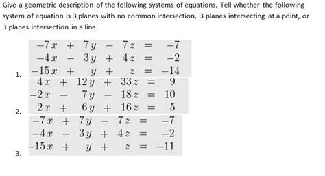 solved give a geometric description of the following systems