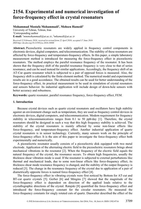 Pdf 2154 Experimental And Numerical Investigation Of Force Frequency