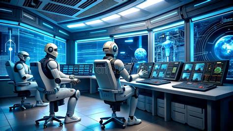 3d Rendering Humanoid Robot Working In A Scientific Laboratory With Computer Graphics Ai