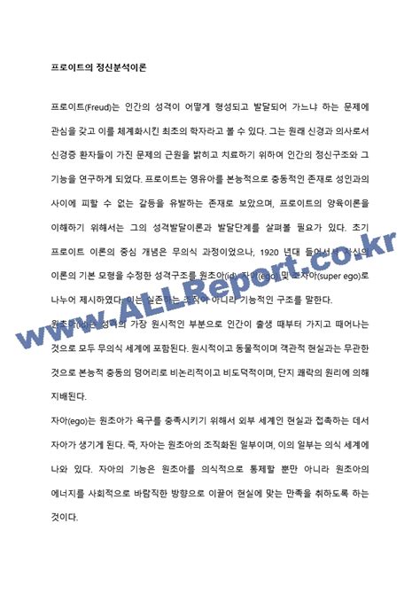프로이트의 정신분석이론 2 인문사회레포트