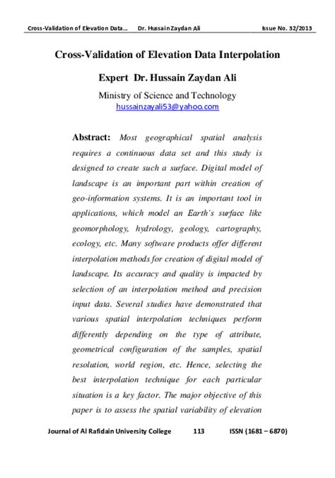 Pdf Cross Validation Of Elevation Data Interpolation Hussain Zaydan