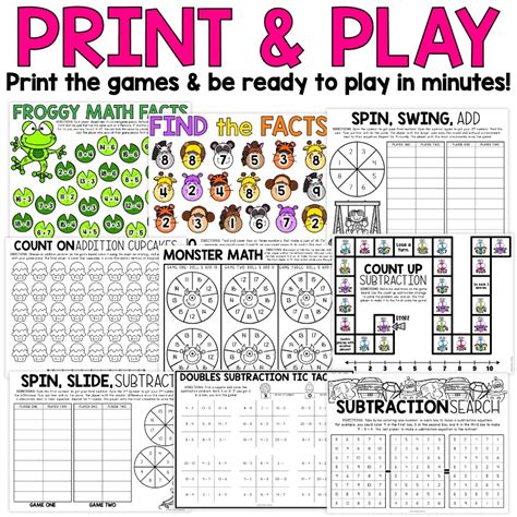 No Prep Math Games Print And Play Fact Fluency Addition And Subtraction