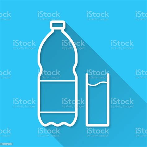 병과 탄산음료 한 잔 파란색 배경아이콘 긴 그림자가 있는 플랫 디자인 3차원 형태에 대한 스톡 벡터 아트 및 기타 이미지 3차원 형태 개념 그림자 Istock