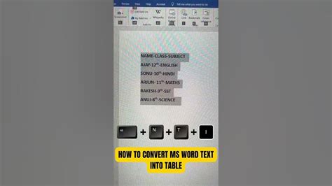 How To Convert Ms Word Text Into Table Shorts Youtube