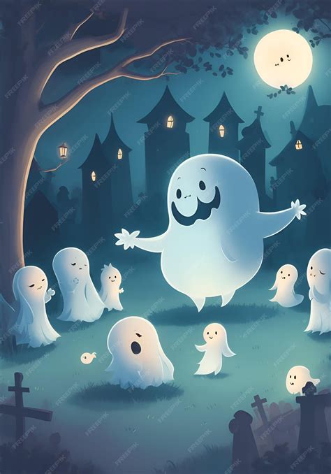 Premium Ai Image A Cute Cartoon Style Ghost Dancing With Other Ghosts