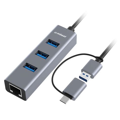Port USB Hub Gigabit Ethernet With USB C Converter