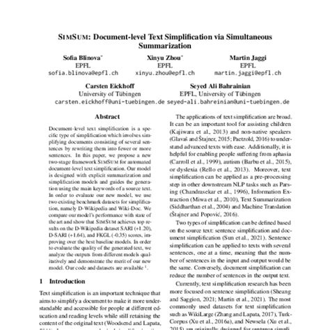 Simsum Document Level Text Simplification Via Simultaneous