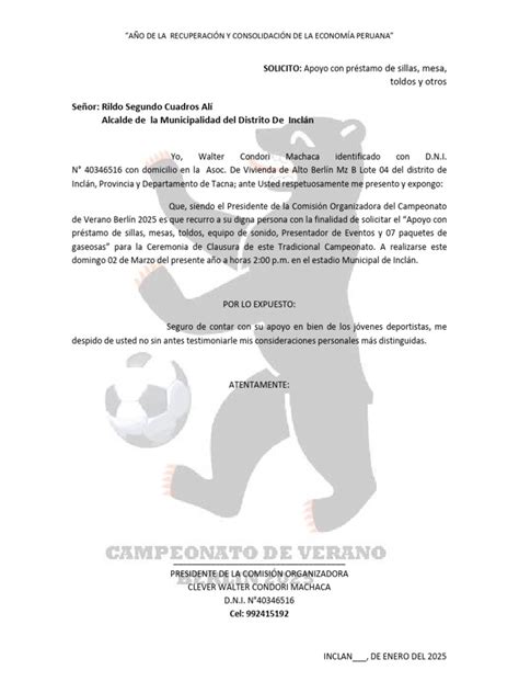 Solicitud De Apoyo Para Evento Deportivo Pdf