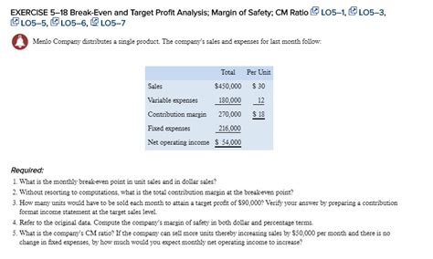 Solved EXERCISE Break Even And Target Profit Analysis Chegg