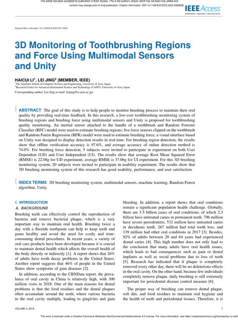 Pdf 3d Monitoring Of Toothbrushing Regions And Force Using Multimodal