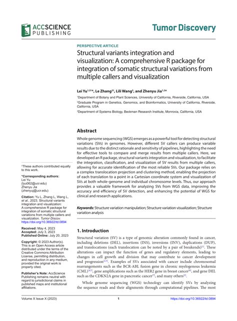 Pdf Structural Variants Integration And Visualization A Comprehensive R Package For