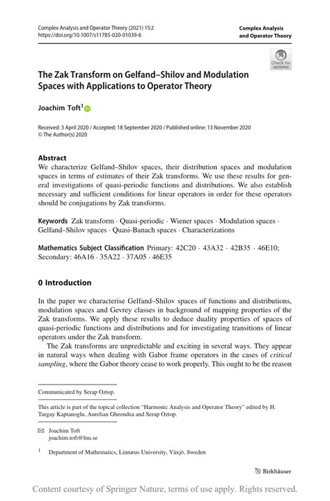 Pdf The Zak Transform On Gelfand Shilov And Modulation Spaces With