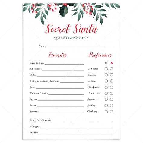 Secret Santa Printable