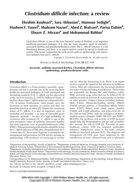 PDF Clostridium Difficile Infection A Review