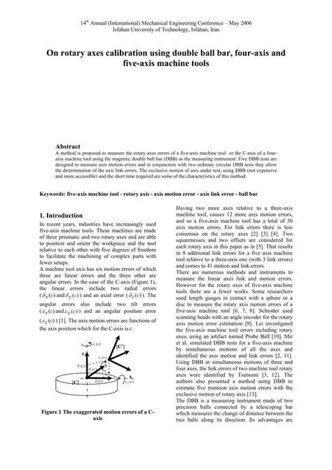 Pdf On Rotary Axes Calibration Using Double Ball Bar Four Axis And