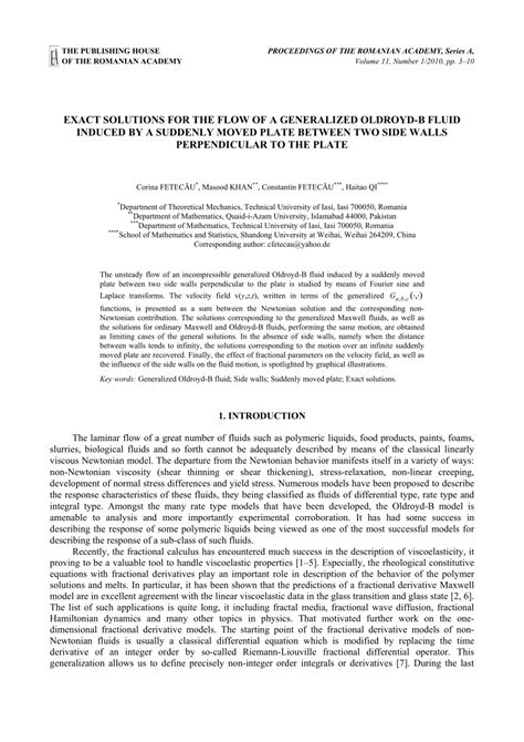 Pdf Exact Solutions For The Flow Of A Generalized Oldroyd B Fluid Induced By A Constantly