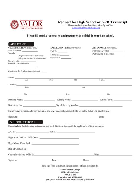 Fillable Online Request For High School Or Ged Transcript Fax Email Print Pdffiller