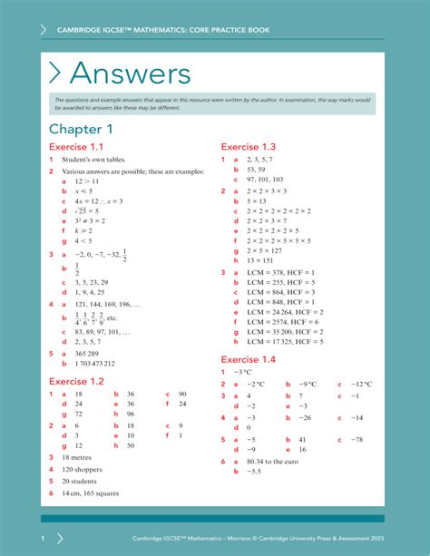 Igcse Maths 3ed Core Practice Book Answers