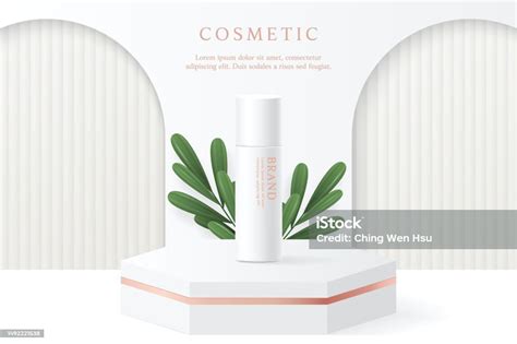 화장품 및 스킨 케어 제품 광고 템플릿은 흰색 배경에 있습니다 3차원 형태에 대한 스톡 벡터 아트 및 기타 이미지 3차원 형태 강단 공란 Istock