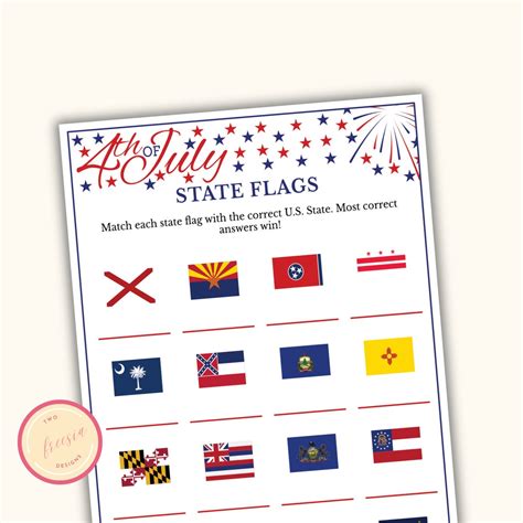 4th Of July State Flag Match Game Printable Fourth Of July Game