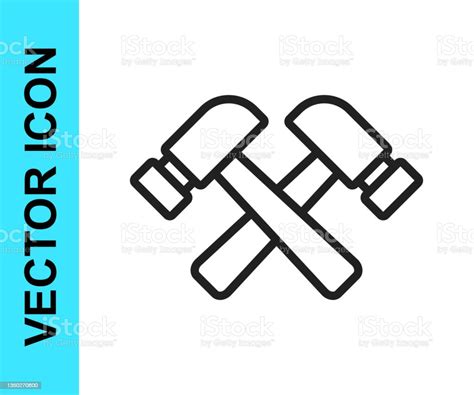흰색 배경에 격리 된 검은 선을 교차 해머 아이콘 수리 도구 벡터 강철에 대한 스톡 벡터 아트 및 기타 이미지 강철 개선