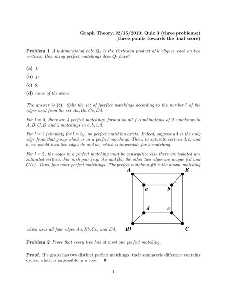 Solution Key To Quiz 3 Graph Theory Math 4150 Quizzes Mathematics