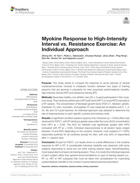 Pdf Myokine Response To High Intensity Interval Vs Resistance Exercise An Individual Approach