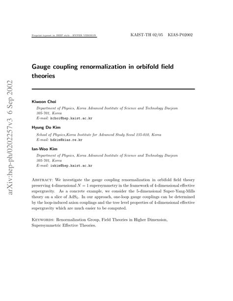Pdf Gauge Coupling Renormalization In Orbifold Field Theories