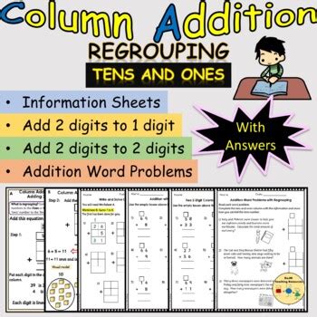 Addition Column Vertical Add 2 Digits Tens And Ones Regrouping Printable Digital
