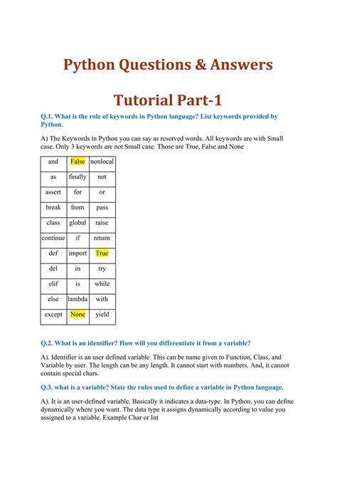 Python Tutorial Questions Part 1 Pdf
