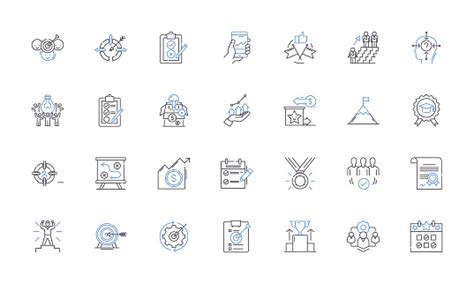 임무 라인 아이콘 모음입니다 목적 과제 목표 여정 탐험 퀘스트 모험 벡터 및 선형 그림 사업 캠페인 운영 개요 표지판 세트 목사