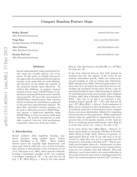 Compact Random Feature Maps Deepai