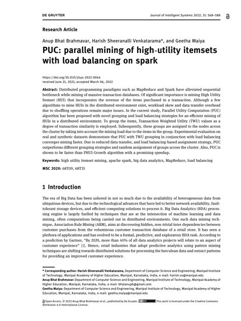Pdf Puc Parallel Mining Of High Utility Itemsets With Load Balancing