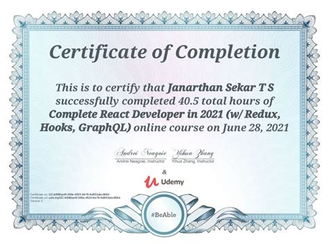 Janarthan S On Linkedin Reactjs Ztm Udemycourse Yihua Thankyou
