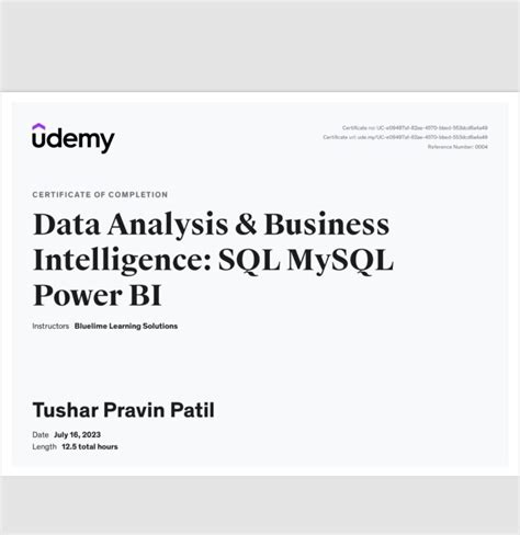 Passed Udemy Certification In Data Analysis And Business Intelligence