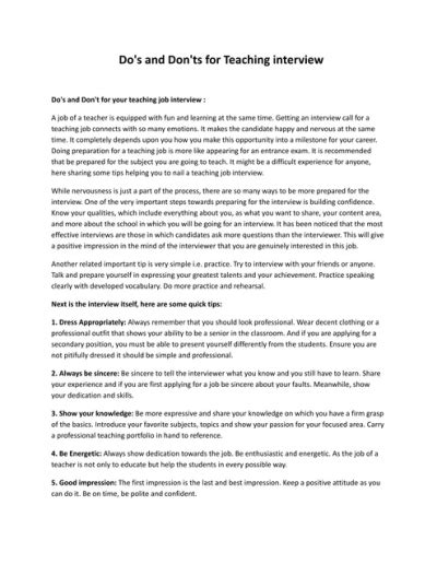 Do S And Don Ts For Teaching Interview