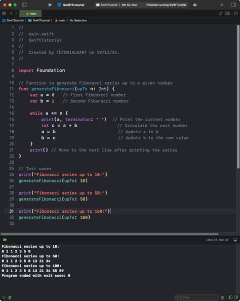 Swift Generate Fibonacci Series Up To Given Number