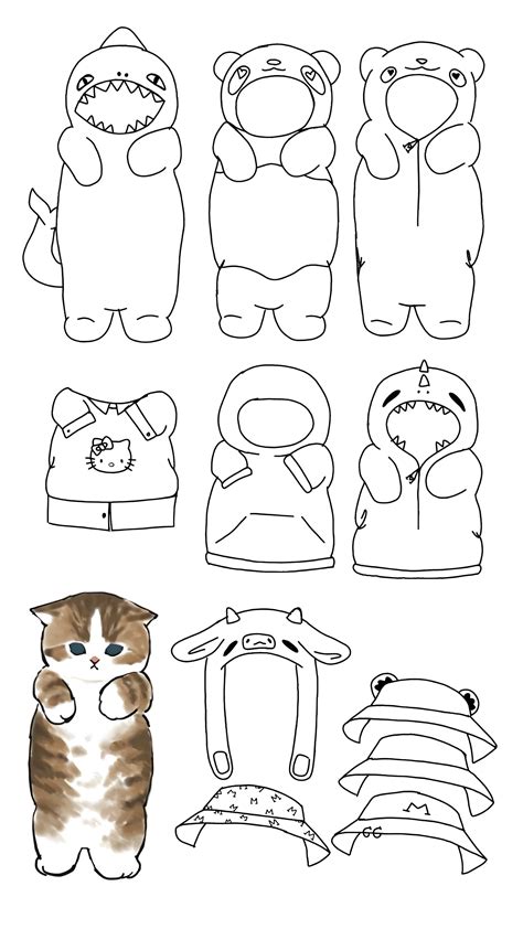 Раскраски Котики с одеждой распечатать бесплатно Happybrushes