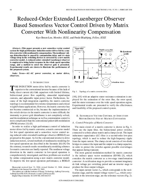 Pdf Reduced Order Extended Luenberger Observer Based Sensorless