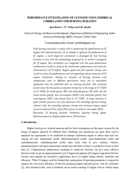 Performance Investigation Of Ci Engine Using Empir Pdf