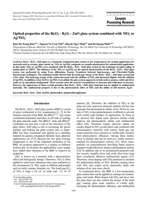 Pdf Optical Properties Of The Bi2o3 B2o3 Zno Glass System Combined With Tio2 Or Ag Tio2