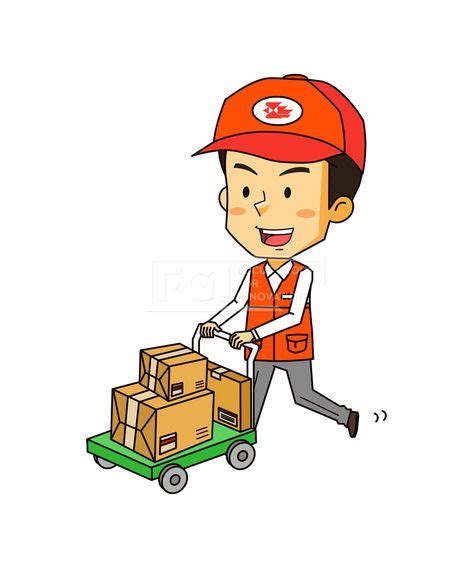 Sill201 산업캐릭터 직업 산업 캐릭터 벡터 에프지아이 사람 1인 서있는 남자 우편 배달 배송 택배 우체부 모자 리어카 비즈니스