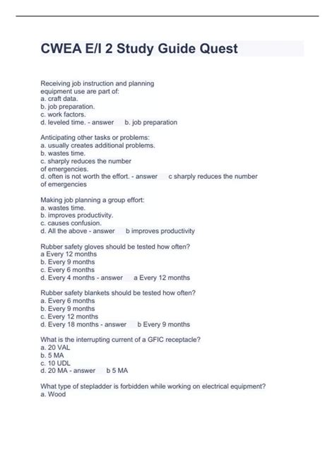 CWEA E I 2 Study Guide Quest Questions And Answers Fully Solved 2023 Cwea Stuvia US