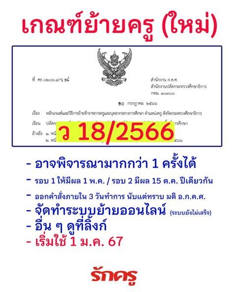 หลักเกณฑ์และวิธีการย้ายครูและบุคลากรทางการศึกษา ใหม่ พร้อมแบบคำร้อง ฯ สังกัดกระทรวงศึกษาธิการ ว