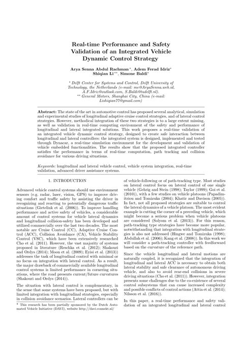 Pdf Real Time Performance And Safety Validation Of An Integrated Vehicle Dynamic Control Strategy