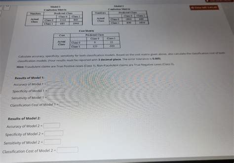 Solved Calculate Accuracy Specificity Sensitivity For Both