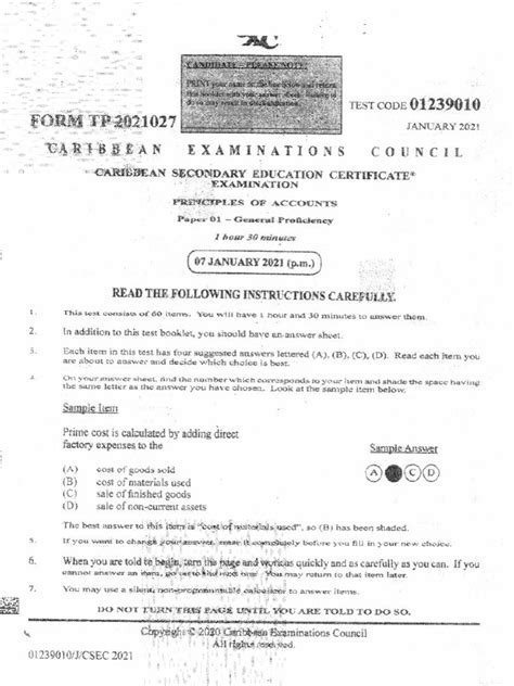 Csec Poa January 2021 P1 Pdf